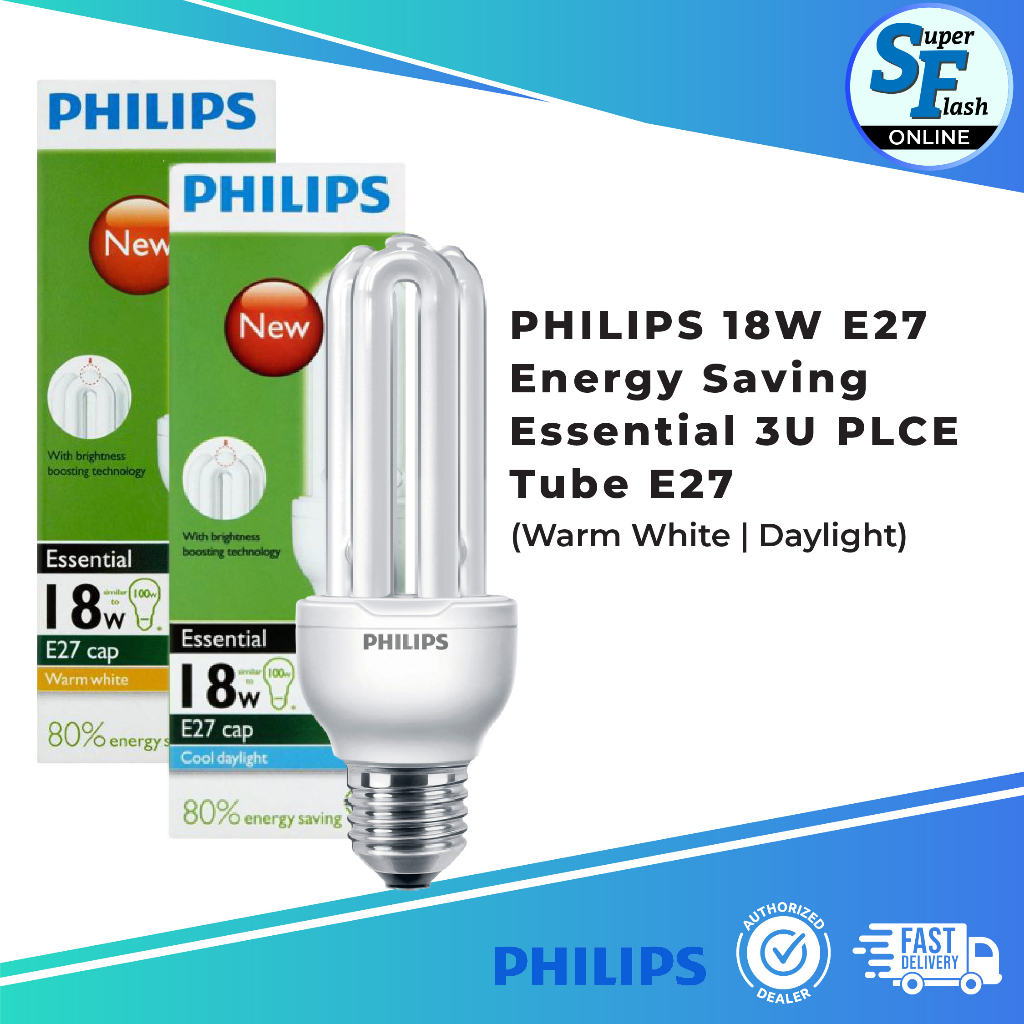 Philips 18W Essential Energy Saving 3U PLCE E27 Bulb (Warm White & Cool ...