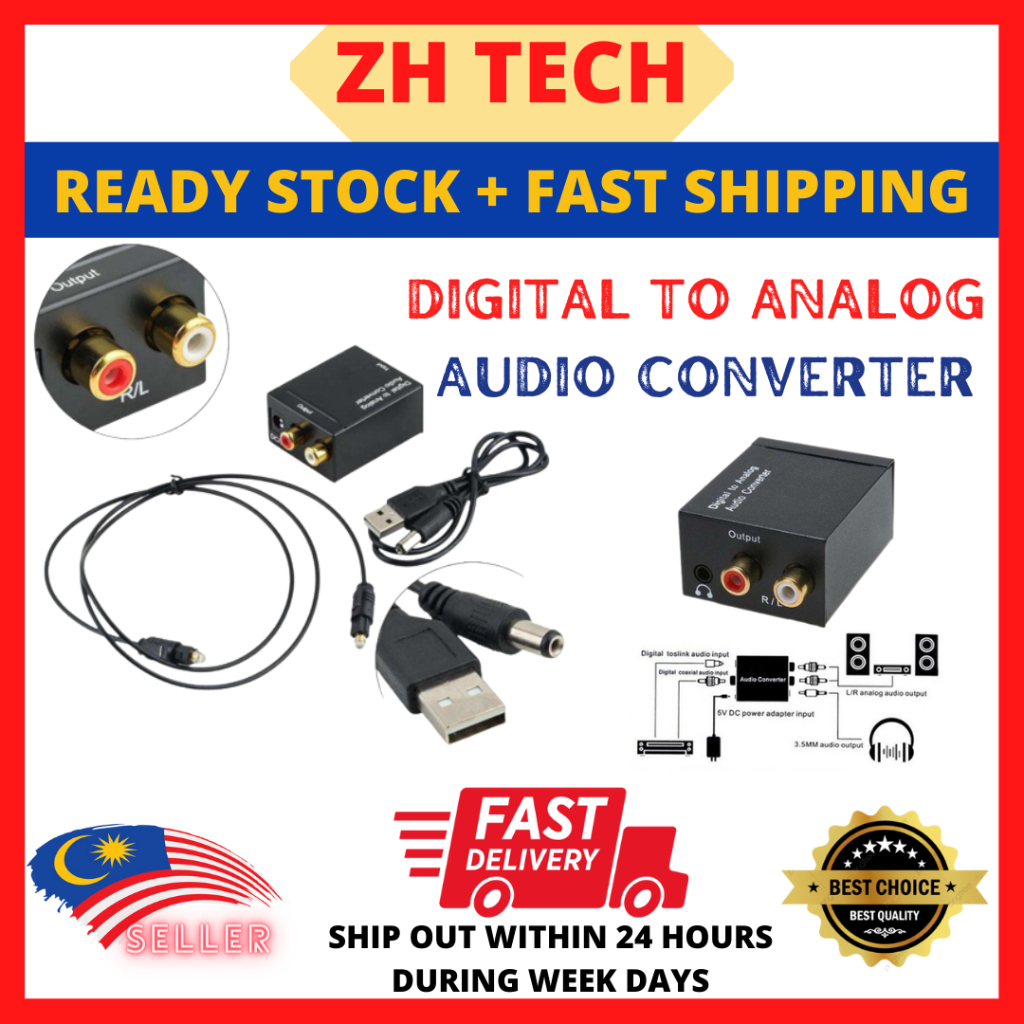 DIGITAL TO ANALOG Audio Converter Optical Cable Optic DAC Toslink ...