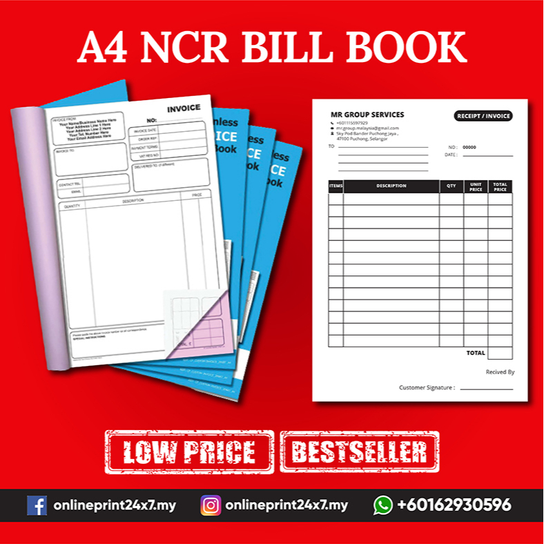 A4 NCR Book | Receipt Book | Cash Sales| Invoice Book | auto numbering ...