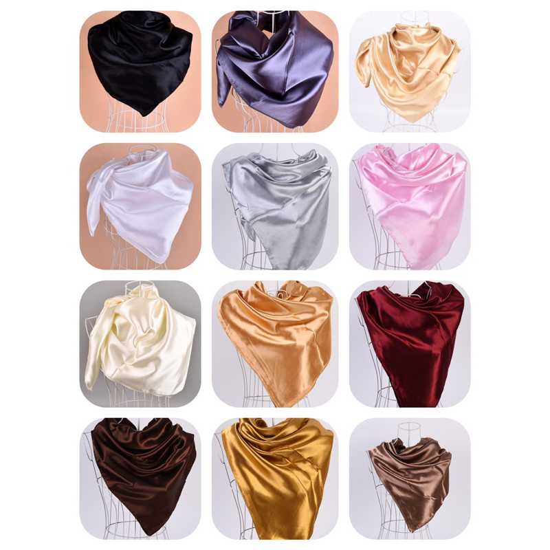 [Ready Stock] Large square scarf 90x90cm head scarf silk pure color ...