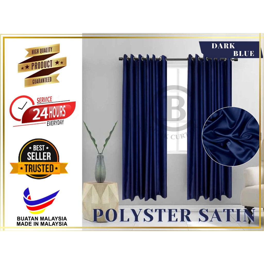 8.8 Live| Blackout Langsir Polyester Satin Warna Biru Kain tebal, berat ...