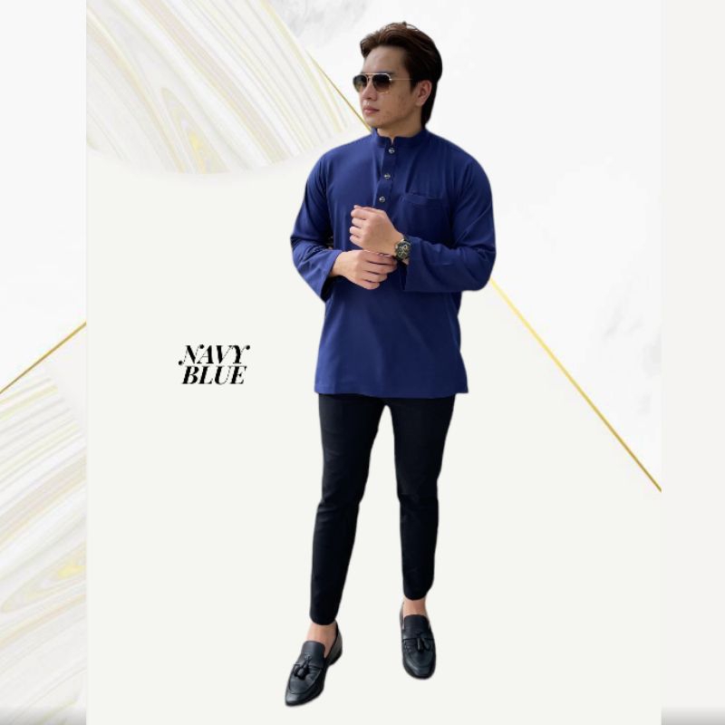 [READY STOCK] KURTA RAYA 2024 DEWASA CUTTING REGULAR FIT NAVY BLUE ...