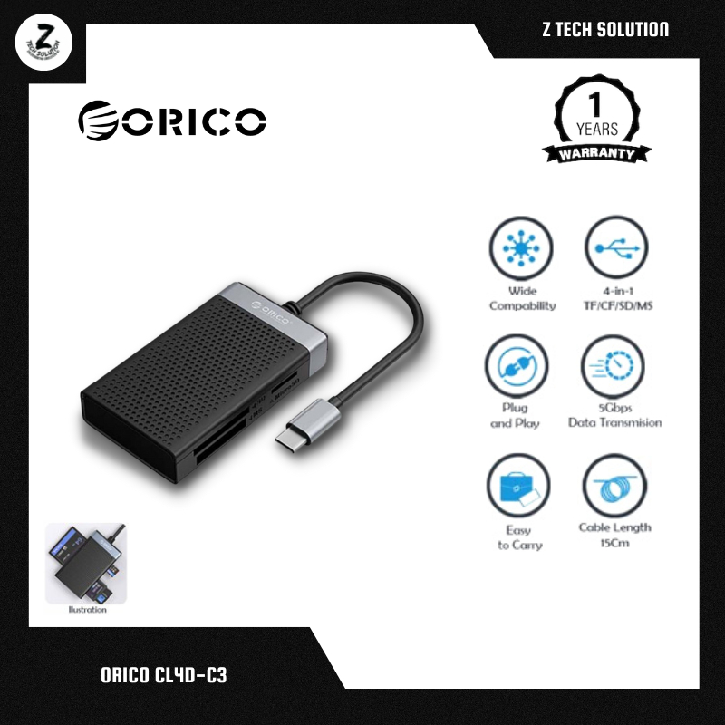 Orico CL4D-C3 4-in-1 USB-C Multi Card Reader | Shopee Malaysia
