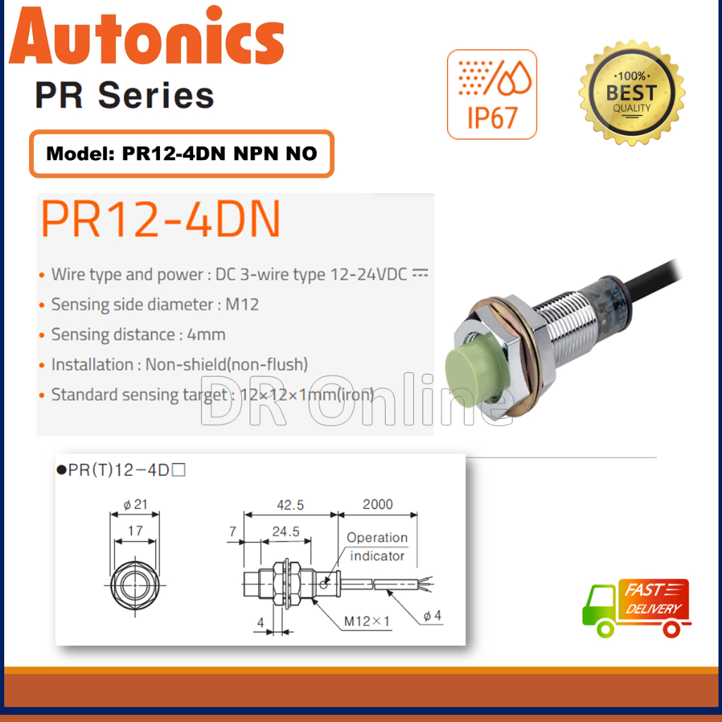 Autonics Proximity Sensor PR12-4DN M12 Sensing 4mm DC3 WIRE NPN NO 12-24VDC ~ PR12-4DN | Shopee ...