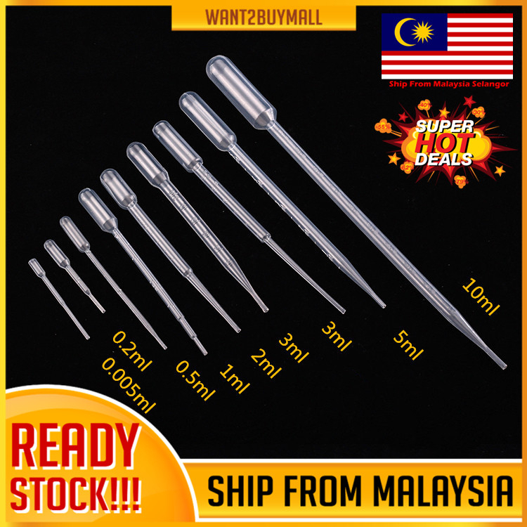 3ml Mini Clear Disposable Plastic Pasteur Droppers Laboratory Transfer ...