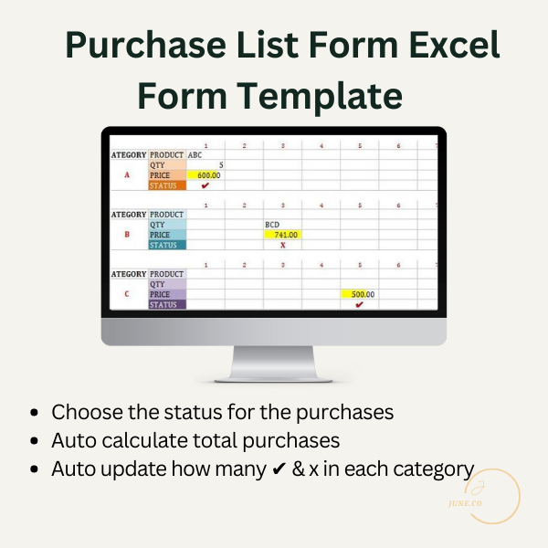 PURCHASE LIST FORM EXCEL FORM TEMPLATE BORANG SENARAI PEMBELIAN TEMPLAT ...