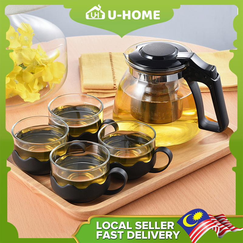 U-HOME Glass Teapot Teaset Heat Resistant Tea Maker Teko Detachable ...