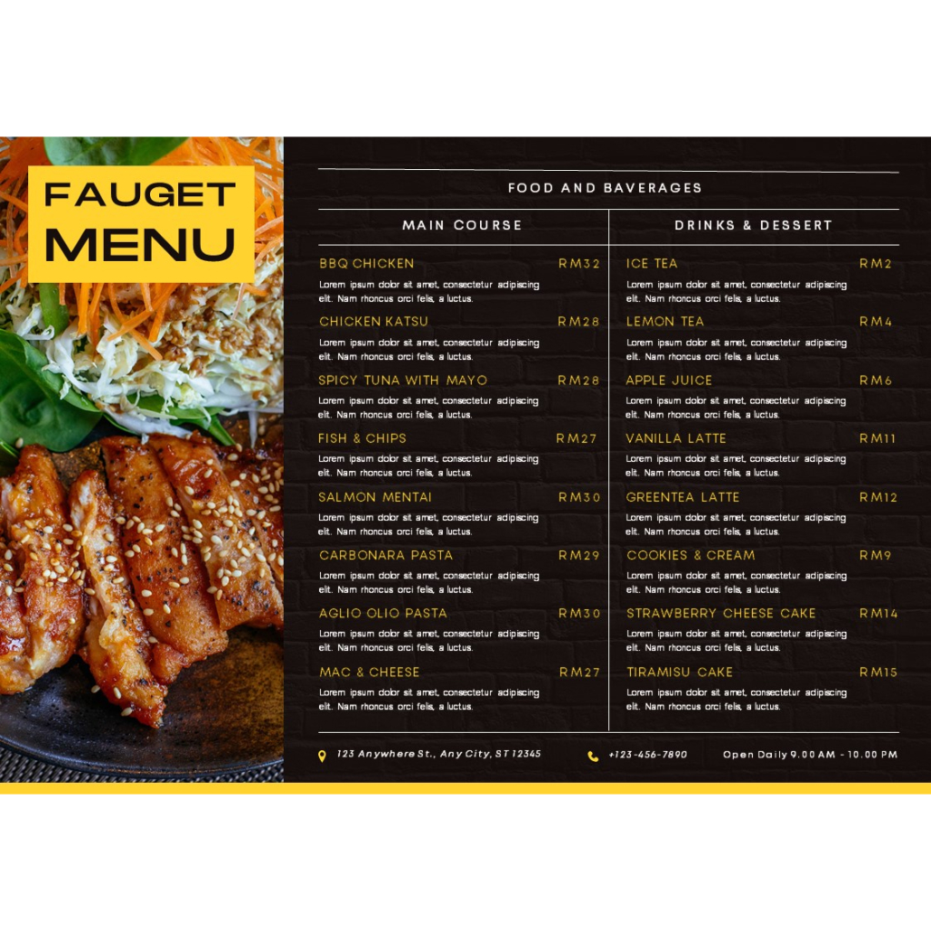 MENU LIST TEMPLATE [EDITABLE] Black & Yellow Modern Restaurant Menu ...