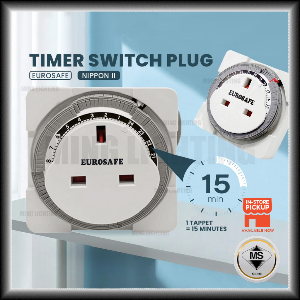 (Sirim) 13A Timer Switch On Off Plug Mechanical Theben Analog 24Hours Plak Extension Plugs ...