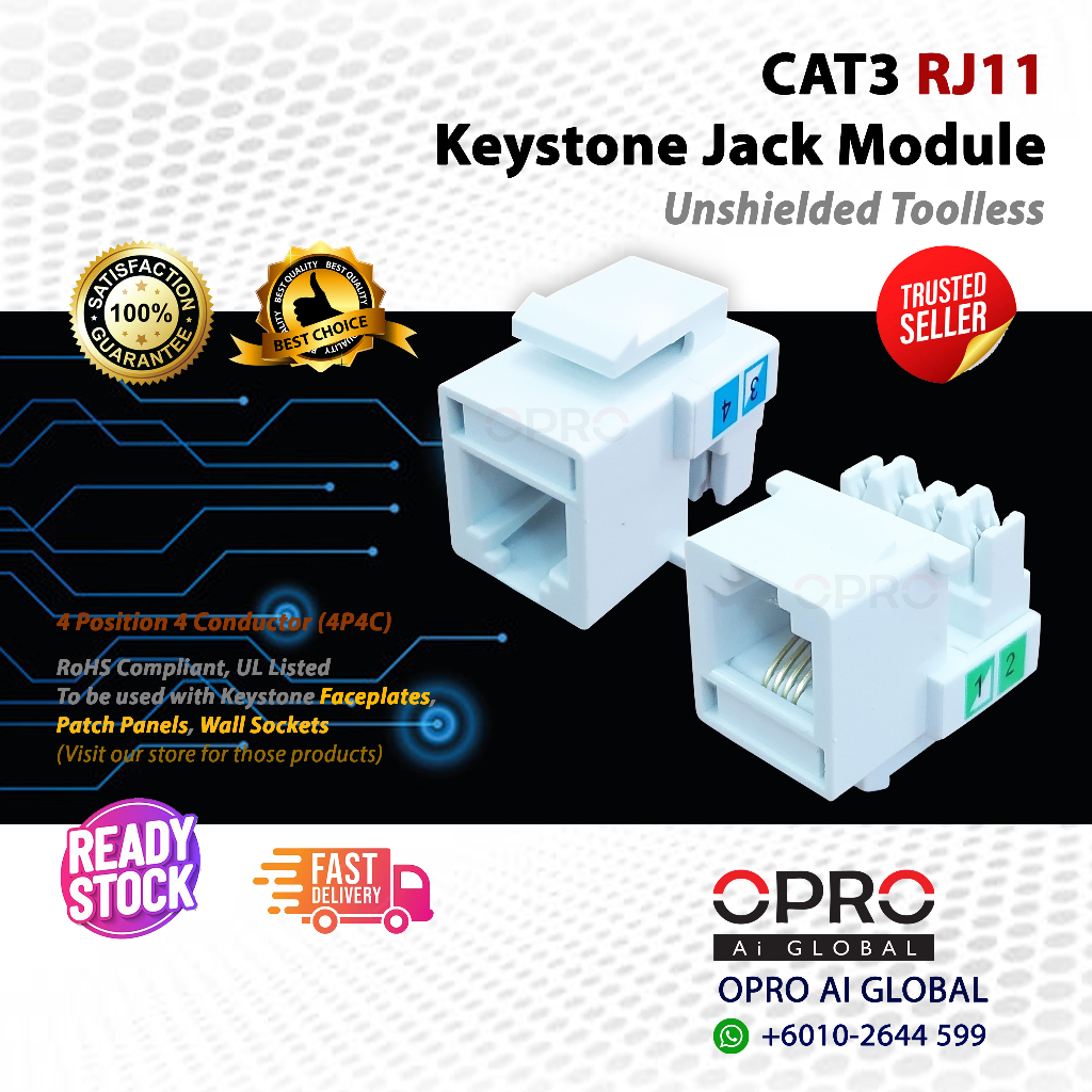 Premium Telephone CAT3 RJ11 Keystone Jack Modular 6P4C | Shopee Malaysia