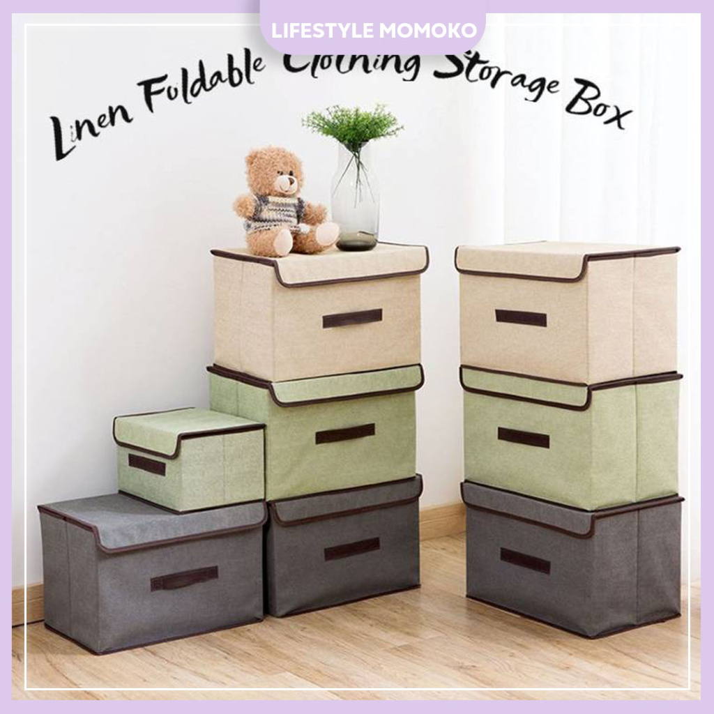 2 IN 1 Storage Box Foldable Linen Cloth Storage Box Clothes Storage ...