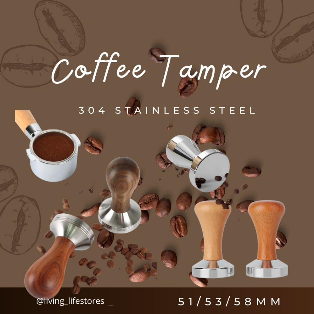 51/58mm Coffee Tamper Golden Sandalwood Handle 304Stainless Steel ...