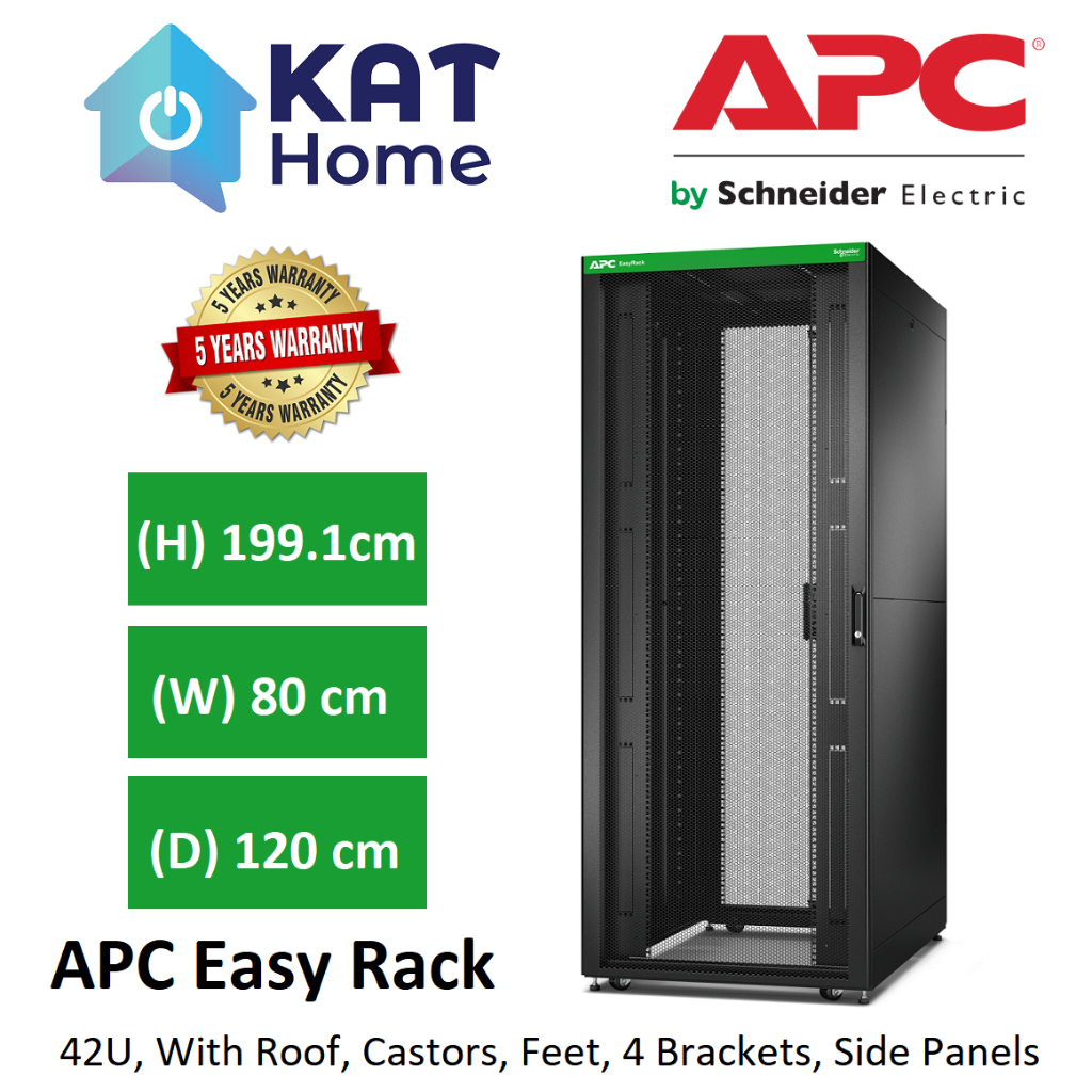 APC ER8222 EASY RACK, 42U, BLACK WITH ROOF, CASTORS, FEET, 4 BRACKETS ...