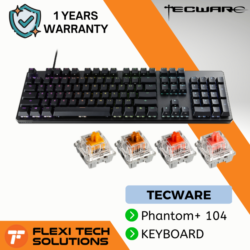 Flexi Tech TECWARE Phantom+ 104 RGB Mechanical Keyboard Detachable USB ...