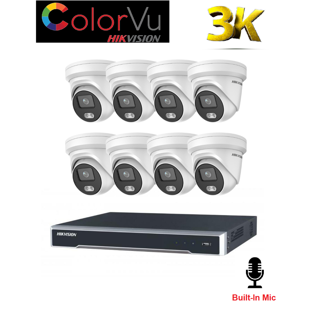 ( 3K Color Night Vision + Mic ) 8 Channel Hikvision 3K ColorVu CCTV ...