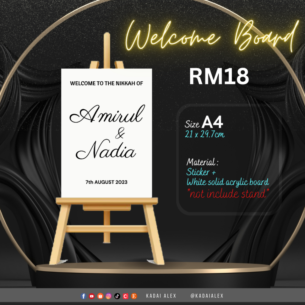 WELCOME BOARD A4 ACRYLIC SINAGE WEDDING ENGAGEMENT BIRTHDAY FULLMOON ...
