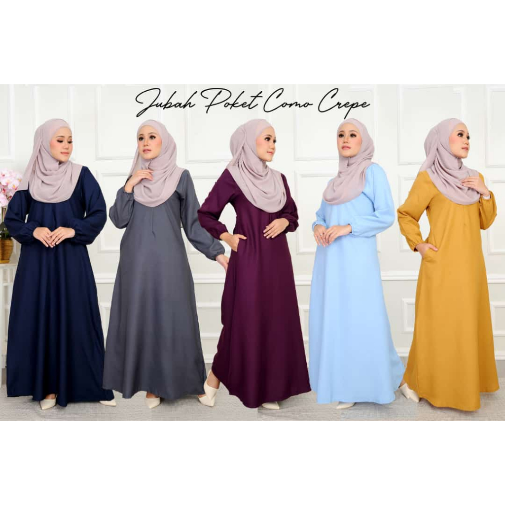 MUSLIMAH JUBAH PLAIN WITH POCKET AND HIDDEN ZIP \ COMO CREPE JUBAH ...