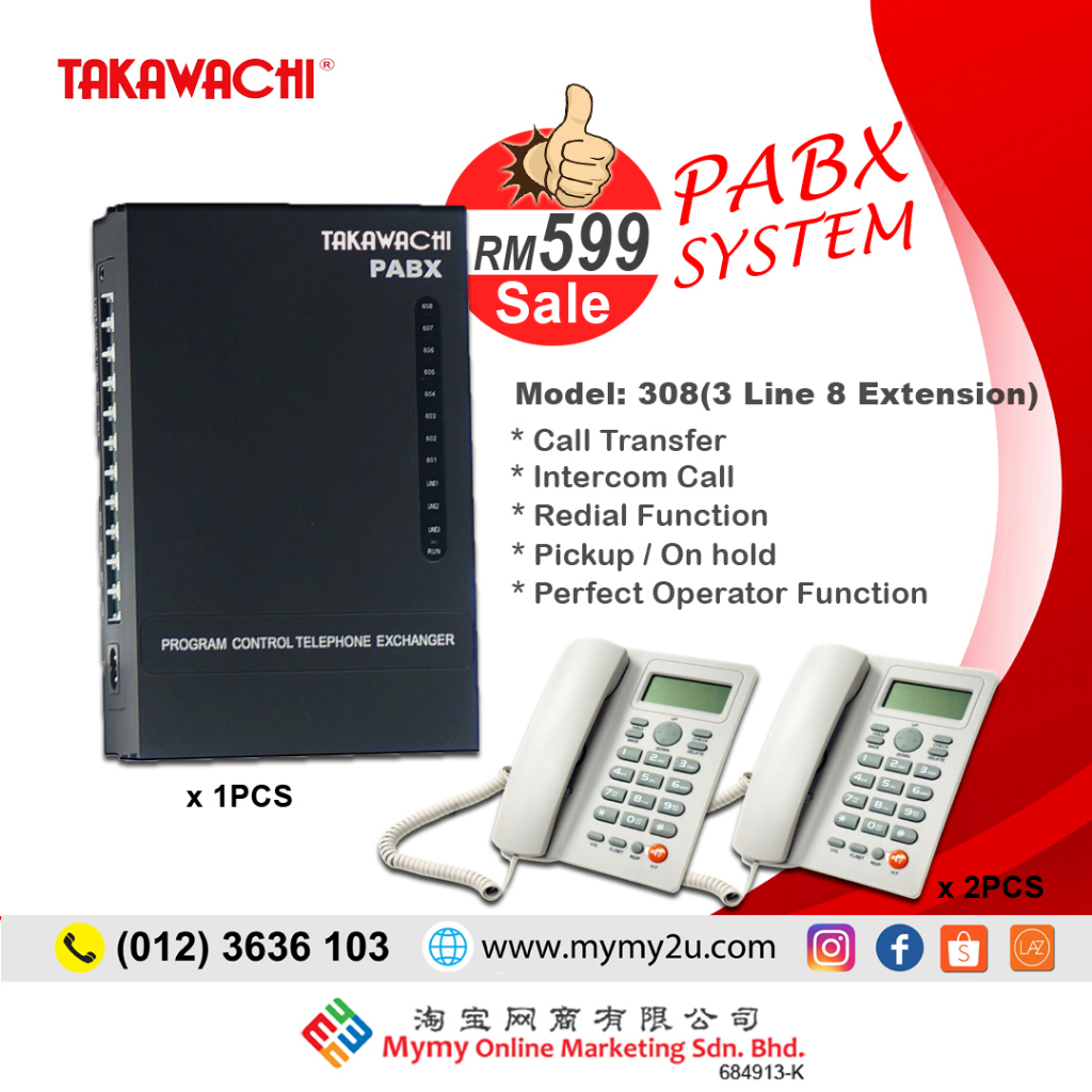 Takawachi 308 Mini PABX Keyphone System Wit-3000 3CO 8EXT | Shopee Malaysia
