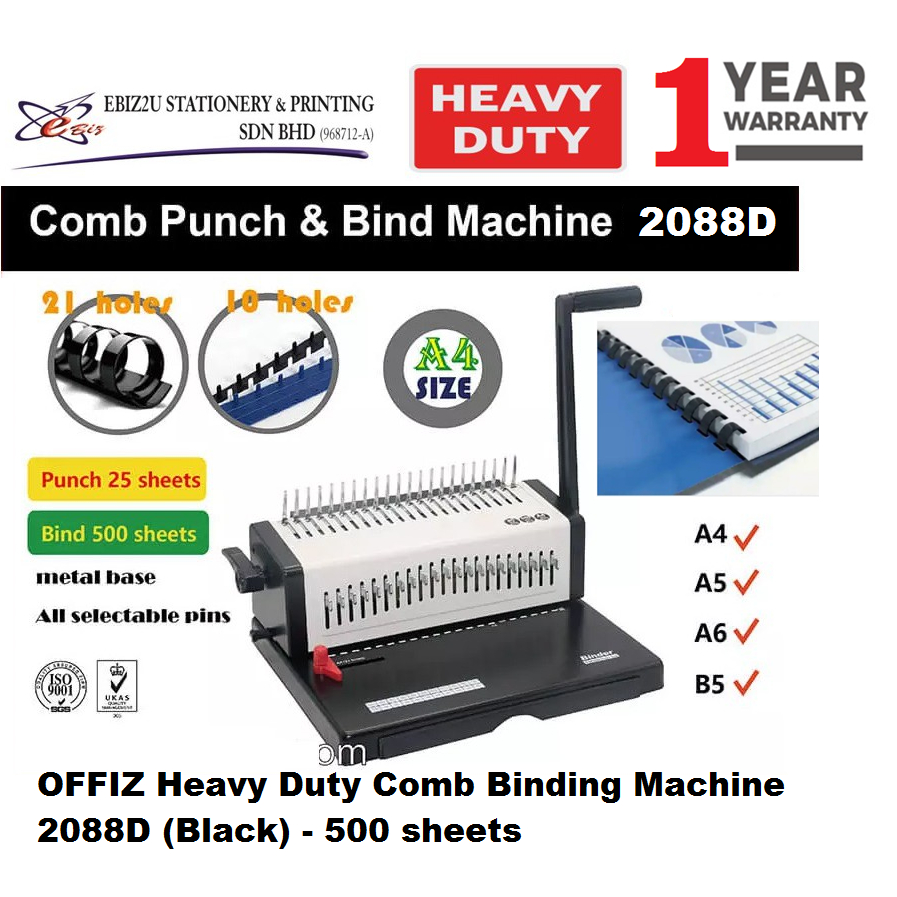 OFFIZ Heavy Duty Comb Binding Machine 2088D (Black) binding machine ...