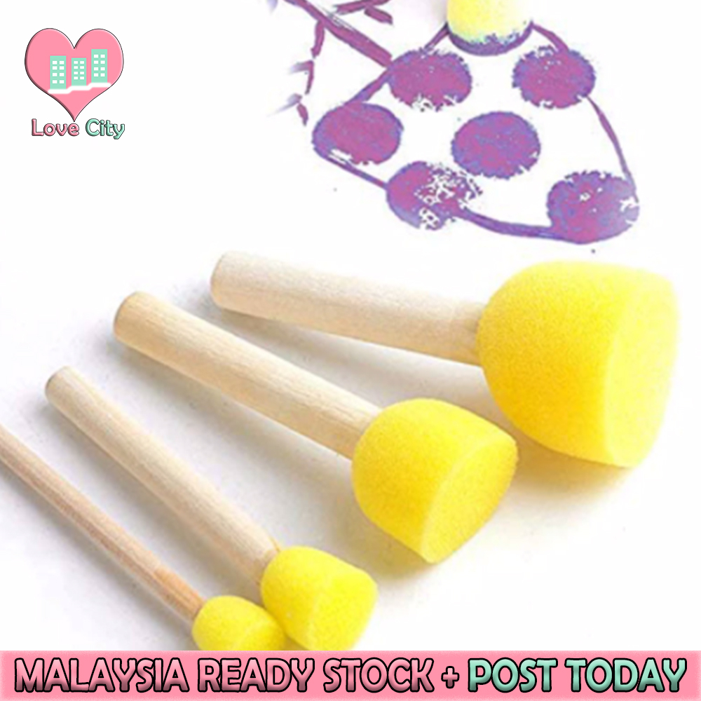 5 Pack Watercolor Sponge Paint Brush Set Wooden Handle Sponge Stamp ...