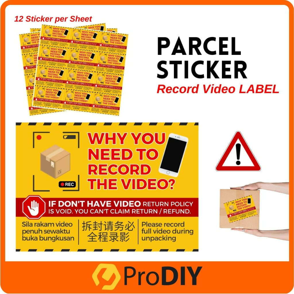 READY STOCK 12PCS (1 SHEET) Waterproof Parcel Sticker Record Video ...