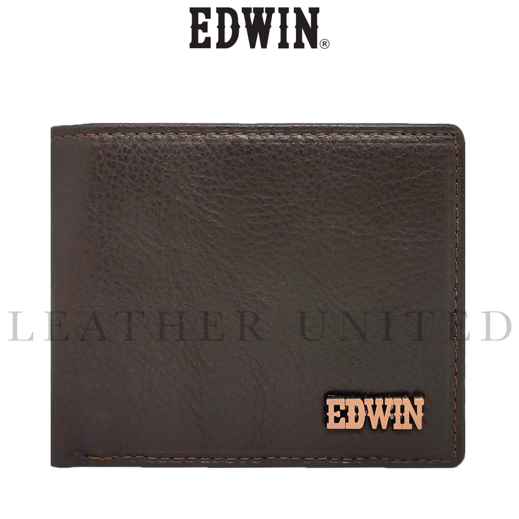𝗘𝗗𝗪𝗜𝗡 𝗖𝗢𝗟𝗟𝗘𝗖𝗧𝗜𝗢𝗡 Genuine Top Grain Leather Copper Logo Short Bifold ...