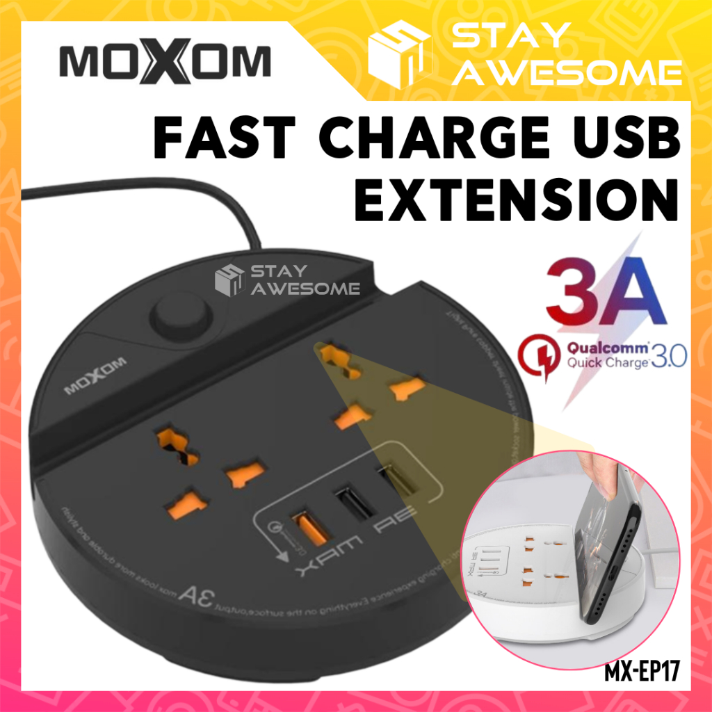 MOXOM Round Desktop Power Strip Socket Extension Plug With USB Cord ...