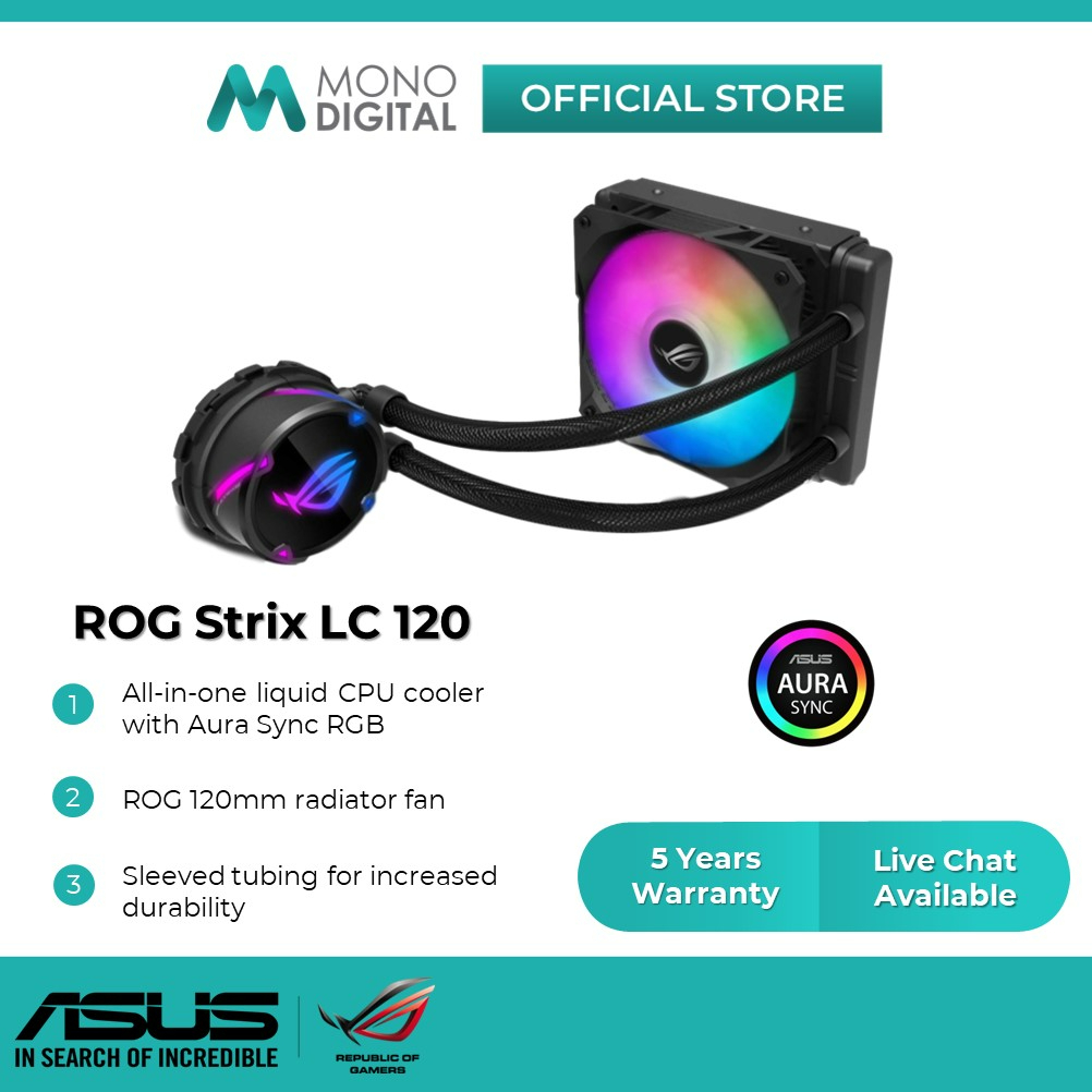 Asus ROG Strix LC 120 Rgb All-In-One CPU Liquid Cooler For PC With Aura ...