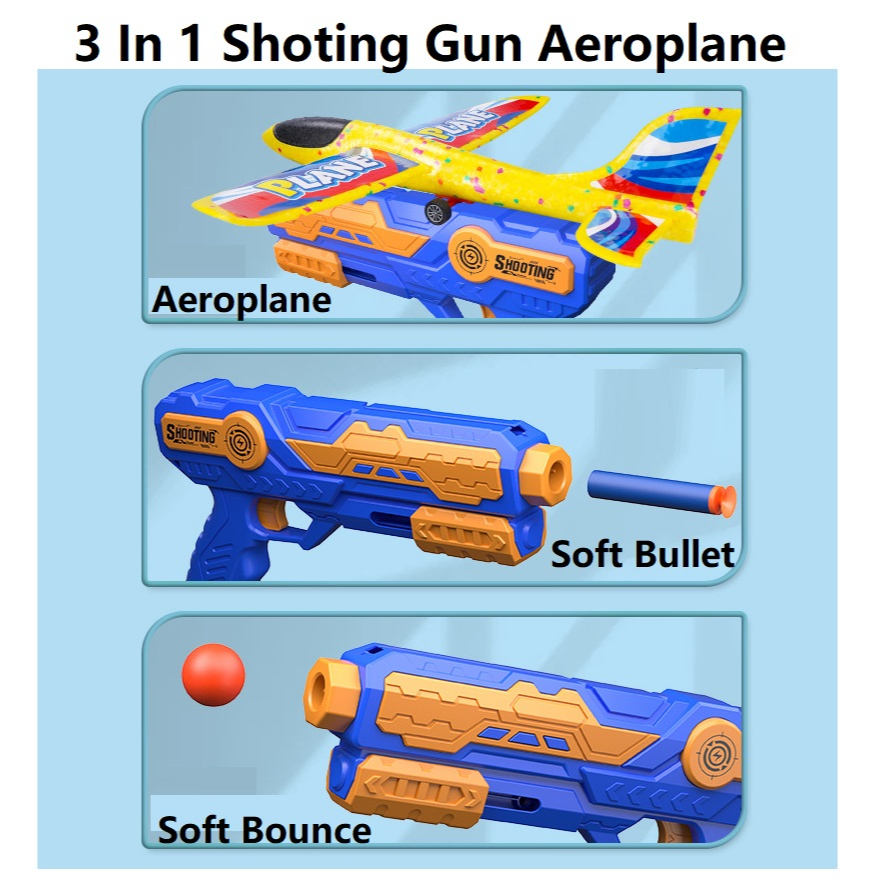 3 in 1 Soft Bullet Gun Foam Plane Launcher Airplanes aeroplane shoting ...