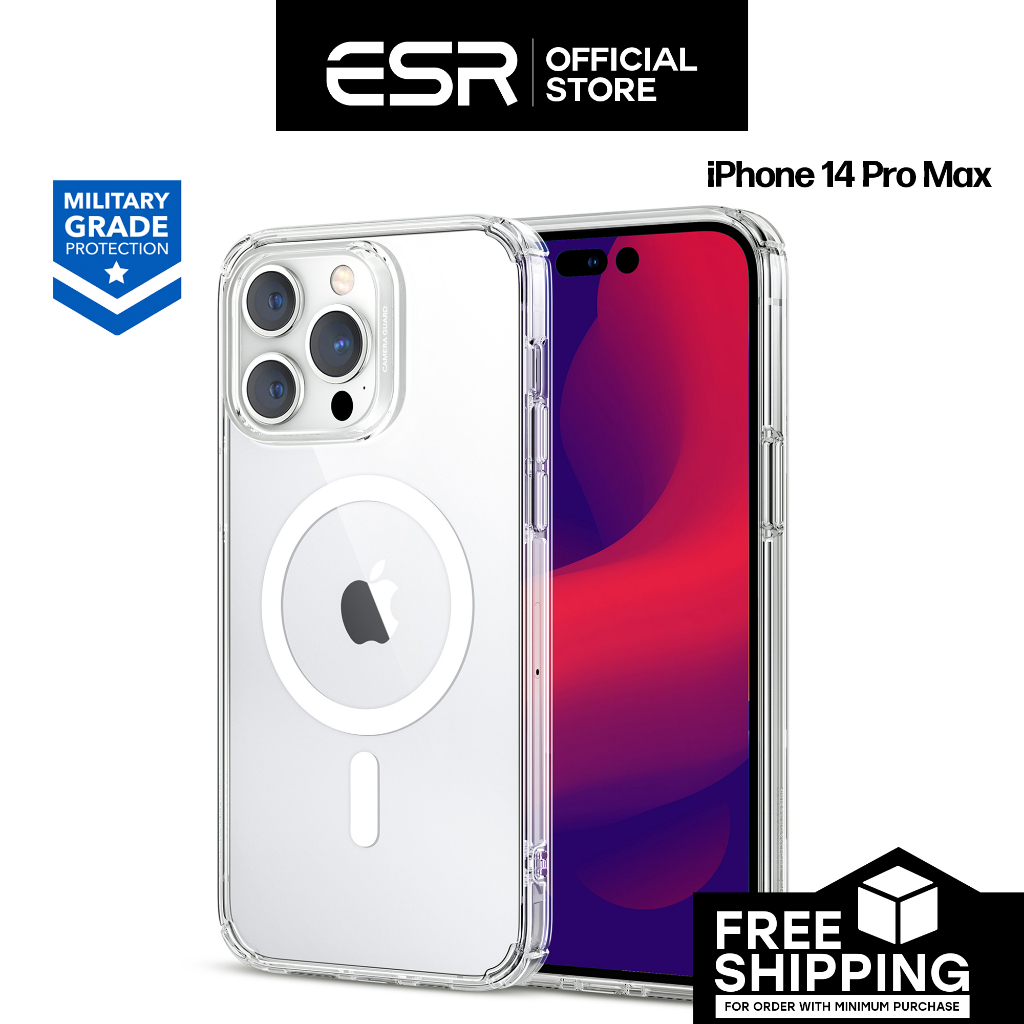 ESR Krystec Clear Hard PC Back + Slim Frame with Halo Lock Ring for iPhone 13/14 Plus/14 Pro Max ...