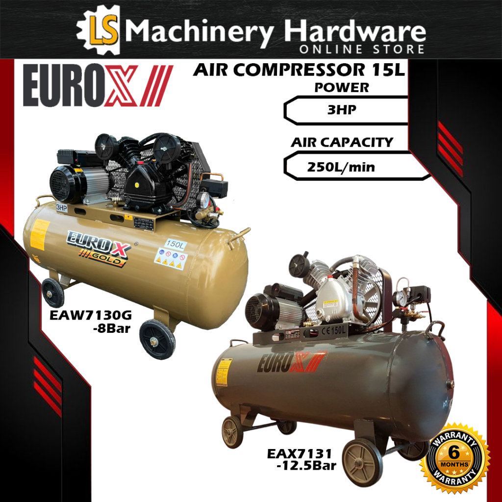EuroX 3HP 8Bar/12.5Bar 240V 150Liter Tank Low/High Pressure Air Compressor EAW7130G/EAX7131 - 6 ...