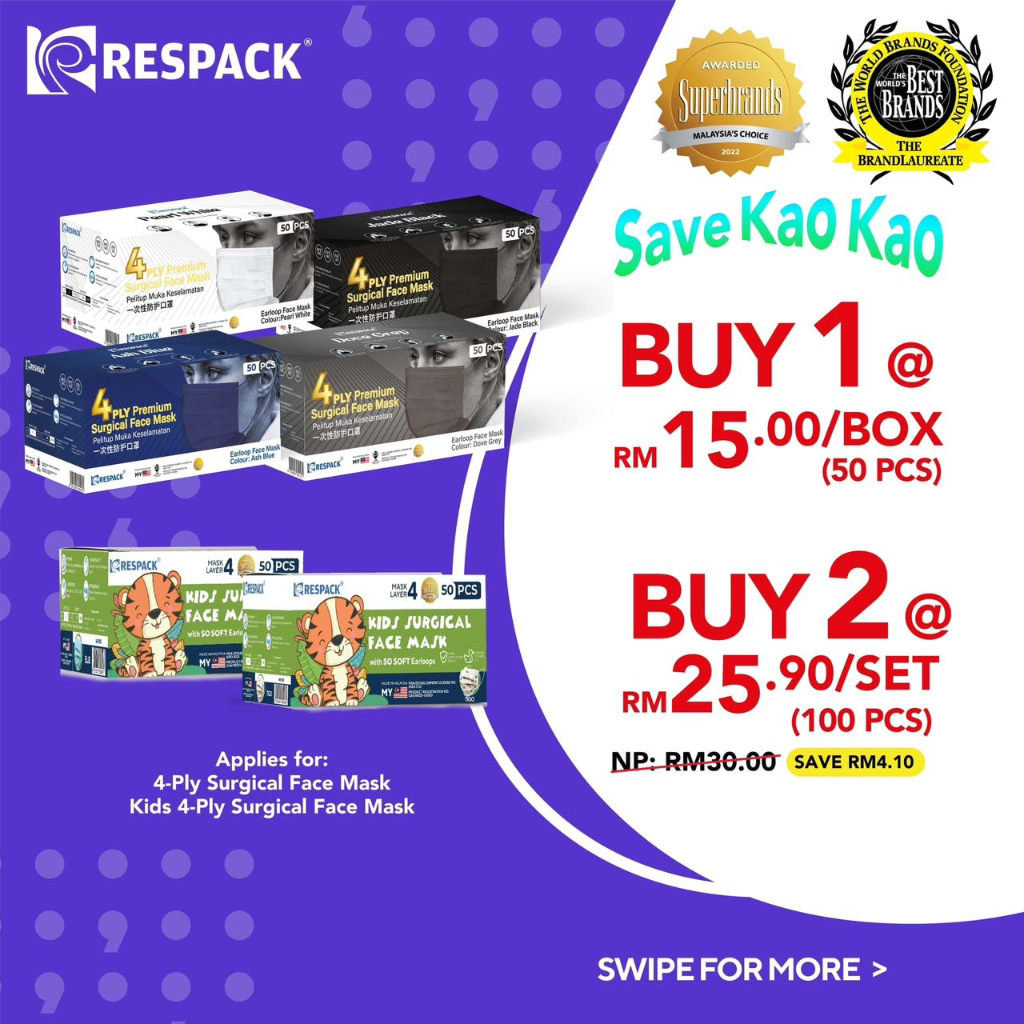 Respack [SALE: Bundle of 2] Professional Disposable 4-Ply Surgical Mask ...