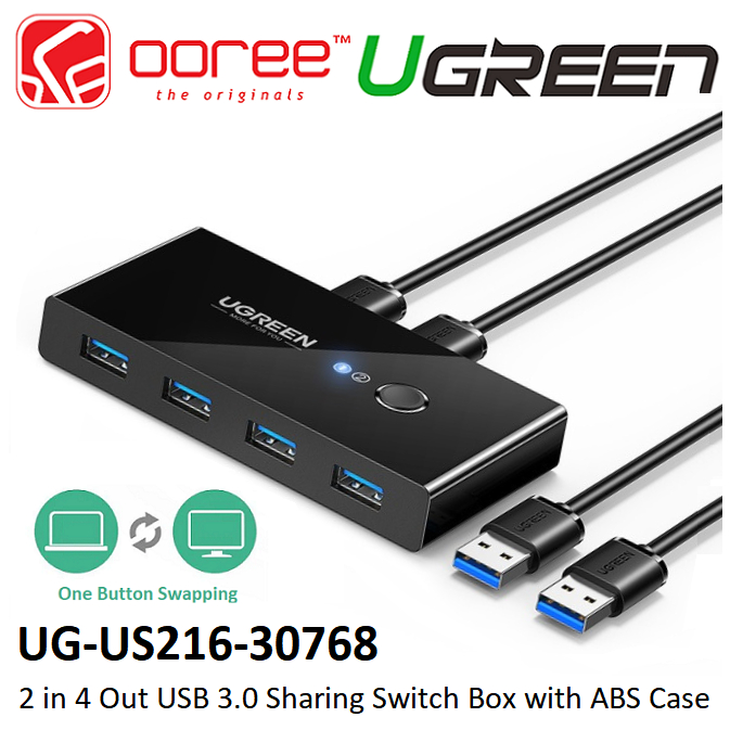 UGREEN US216 2 IN 4 OUT USB 3.0 SHARING SWITCH BOX KVM SWITCHER WITH TOUCH BUTOON SWITCH & LED ...
