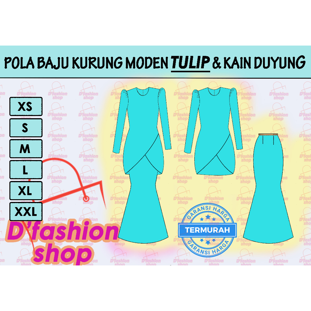 POLA BAJU KURUNG MODEN TULIP & KAIN DUYUNG | Shopee Malaysia
