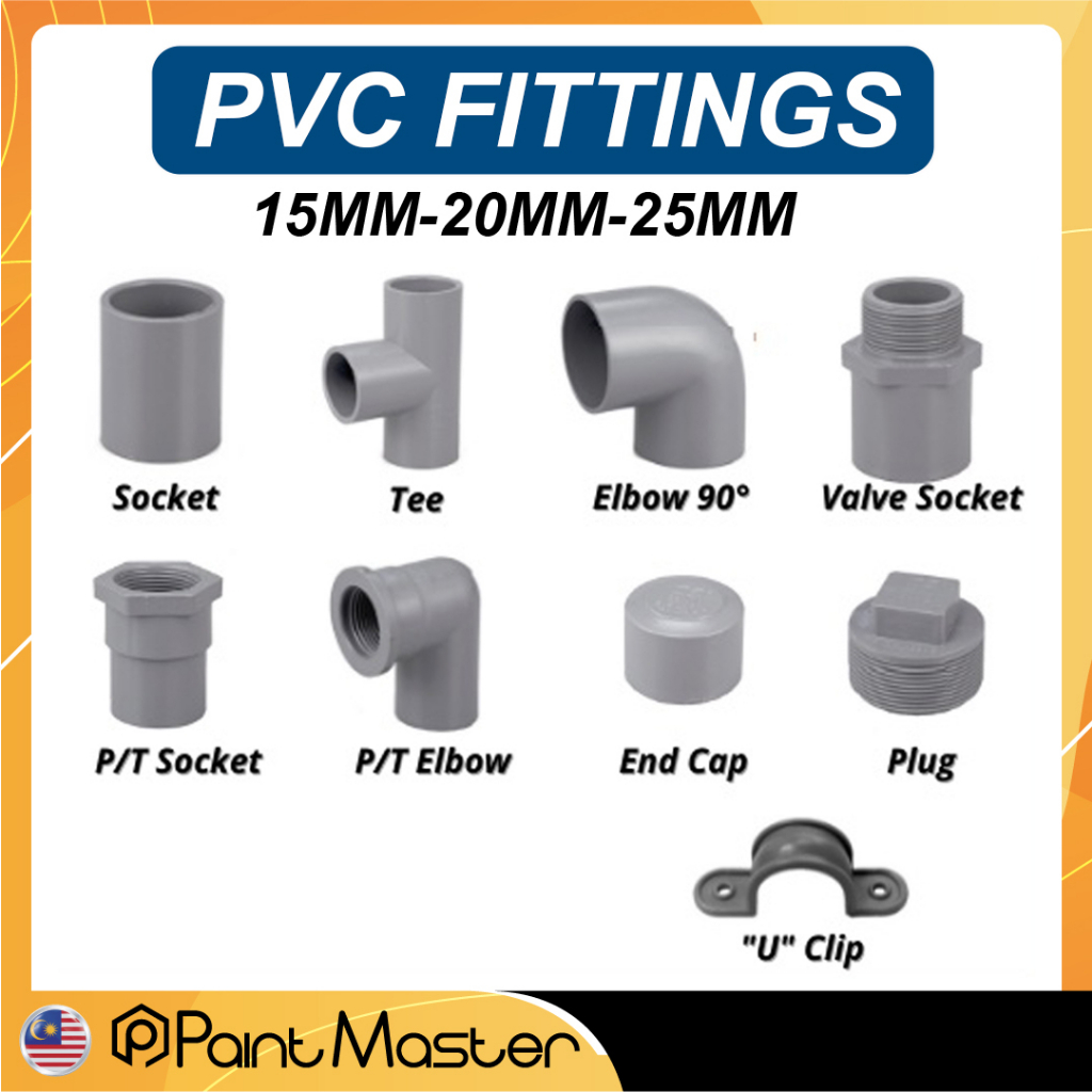 PVC Pipe Fitting Paip PVC Connector Socket Elbow Tee Valve Socket Plug End Cap U Clip PT Socket ...