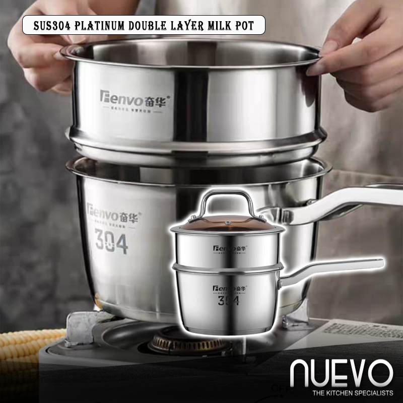 18CM Platinum Double Layer Milk Pot 304 Stainless Steel (奋华 FENVO ...