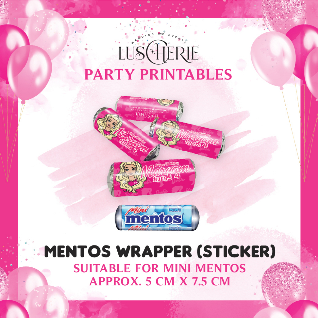 Barbie Girl Birthday Party Printables Pack Cake Topper Bottle Wrapper ...