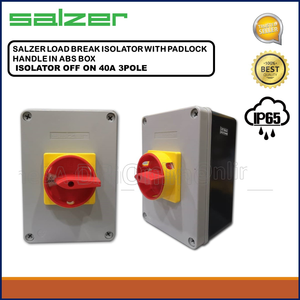 SALZER LOAD BREAK ISOLATOR WITH PADLOCK HANDLE IN ABS BOX 3POLE 40A C/W ...