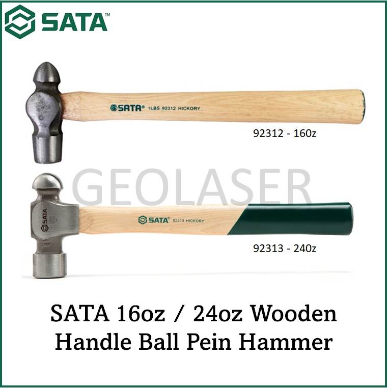 SATA 16oz / 24oz Wooden Handle Ball Pein Hammer / Tukul Bonggol Bulat ...