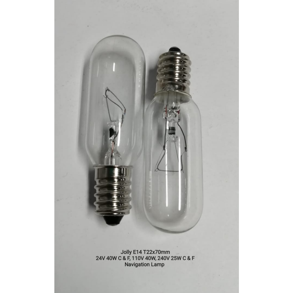 JOLLY E14 T22X70 24V 40W, 230V 25W CLEAR, 24V 40W, 110V 40W, 240V 25W FROSTED TUBULAR NAVIGATION ...