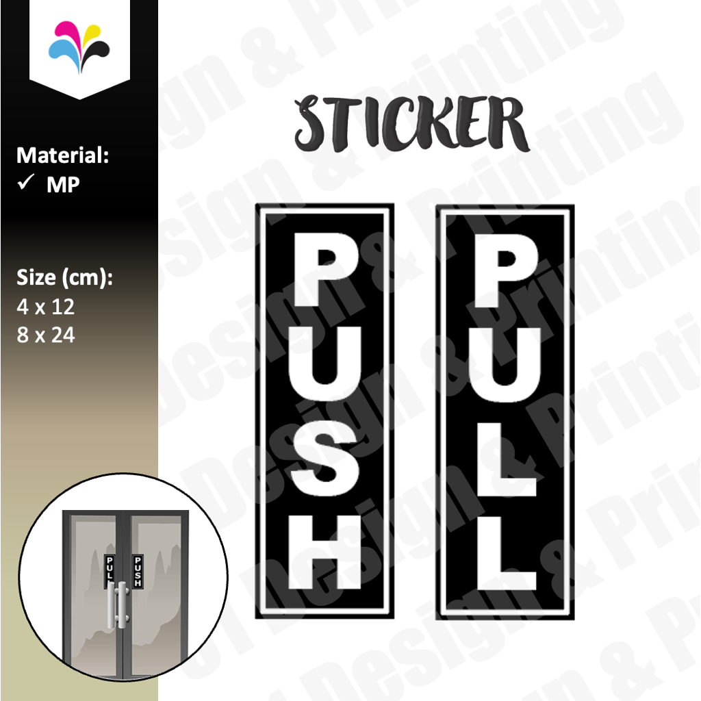 Push pull sticker door open close customer store direction guide black ...