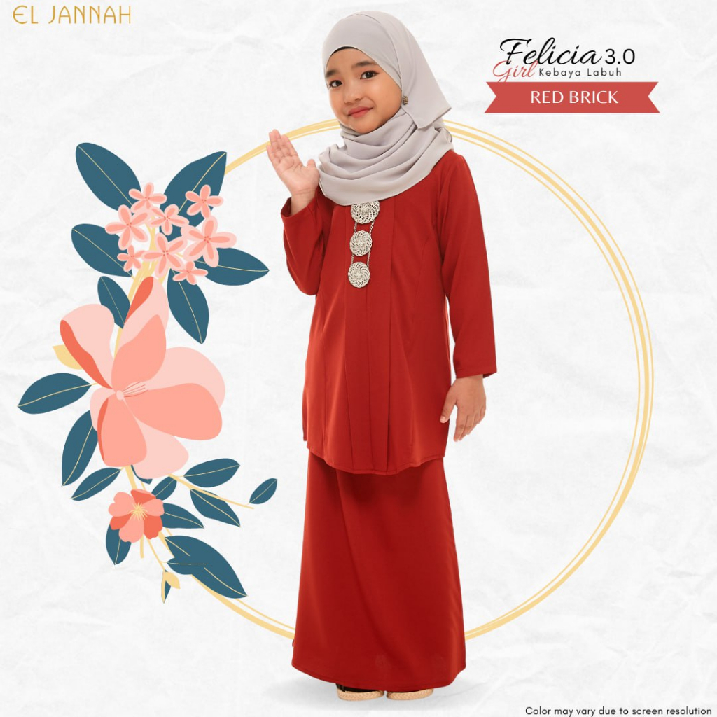 Kebaya Labuh Girl Brick Red Kanak Kanak Perempuan Kebaya Merah Bata Kid ...