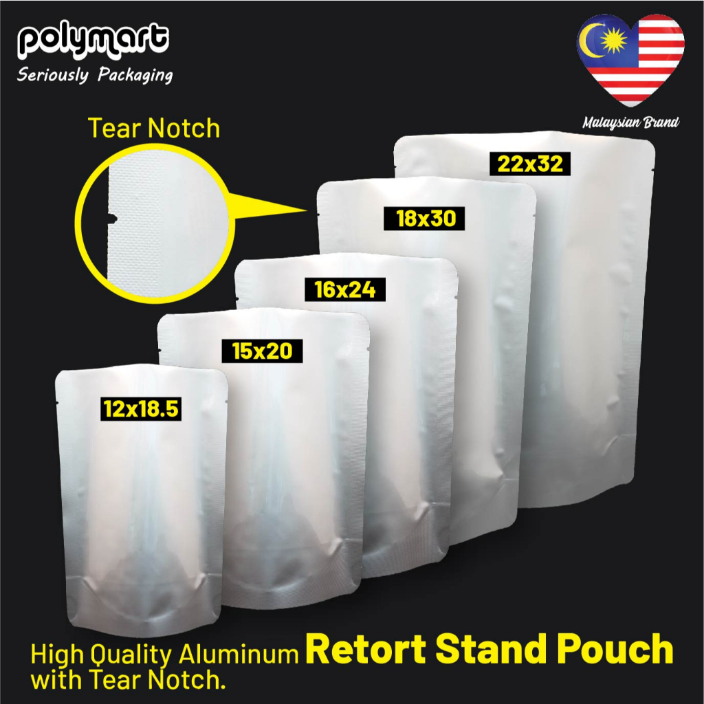 Food Grade Aluminum RETORT Stand Pouch with Tear Notch (100Pcs ...