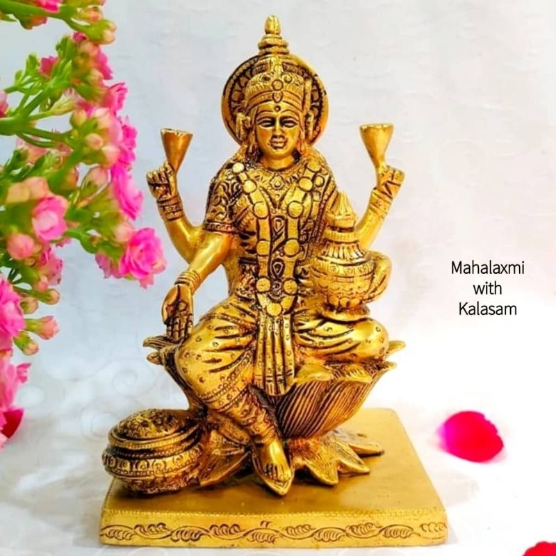 Mahalaxmi with Kalasam/ Lakshmi StatueBrass Antique Finish Laxmi Brass ...