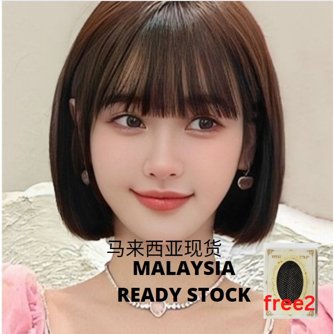 Wig Female Natural Fluffy BoBo Head Short Straight Hair Air Bangs Short ...
