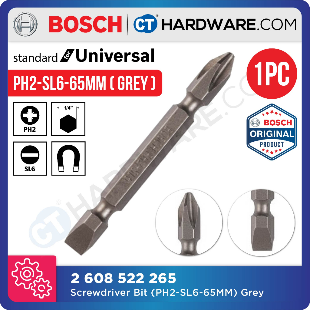 BOSCH 2 608 522 265 SCREWDRIVER BIT (PH2-SL6-65MM) GREY (1PC ...