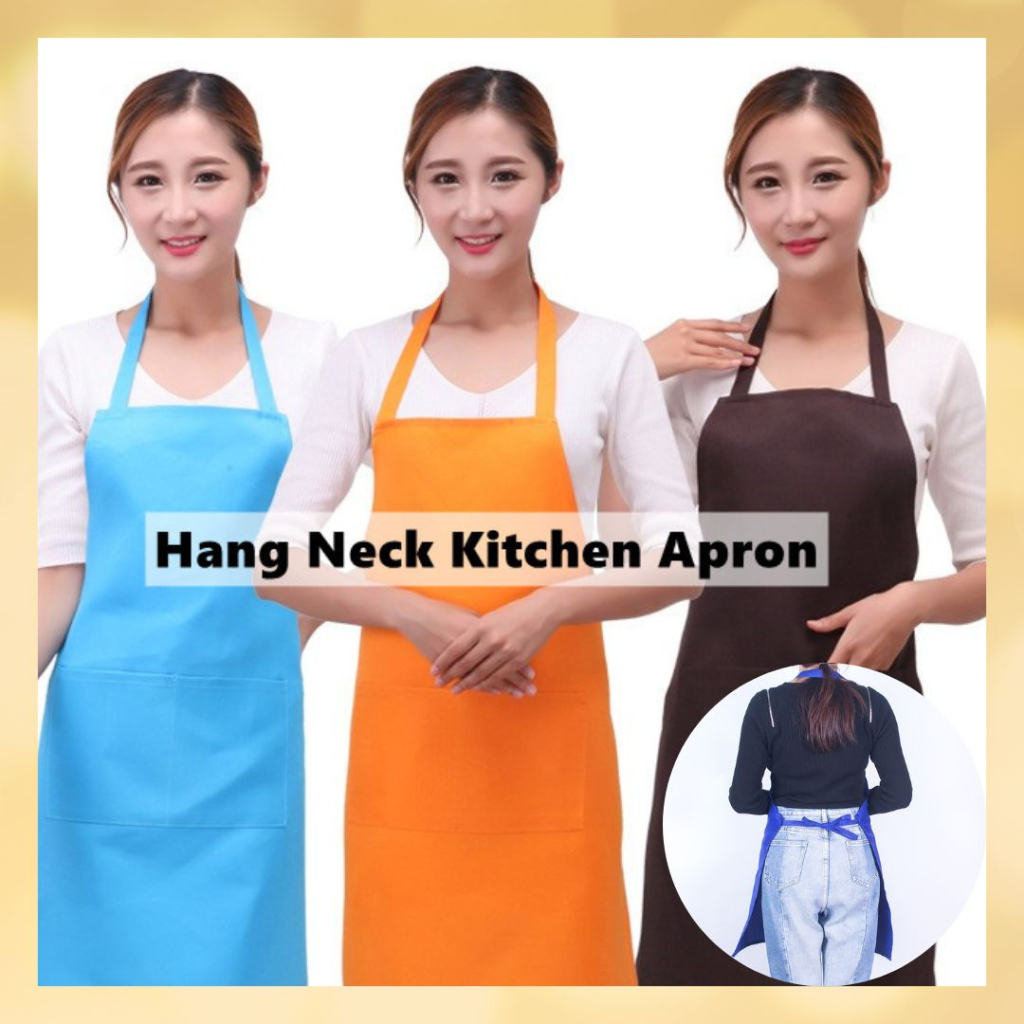 【Plain Colour Apron】 Hang Neck Apron with Front Pocket / Apron Dapur ...