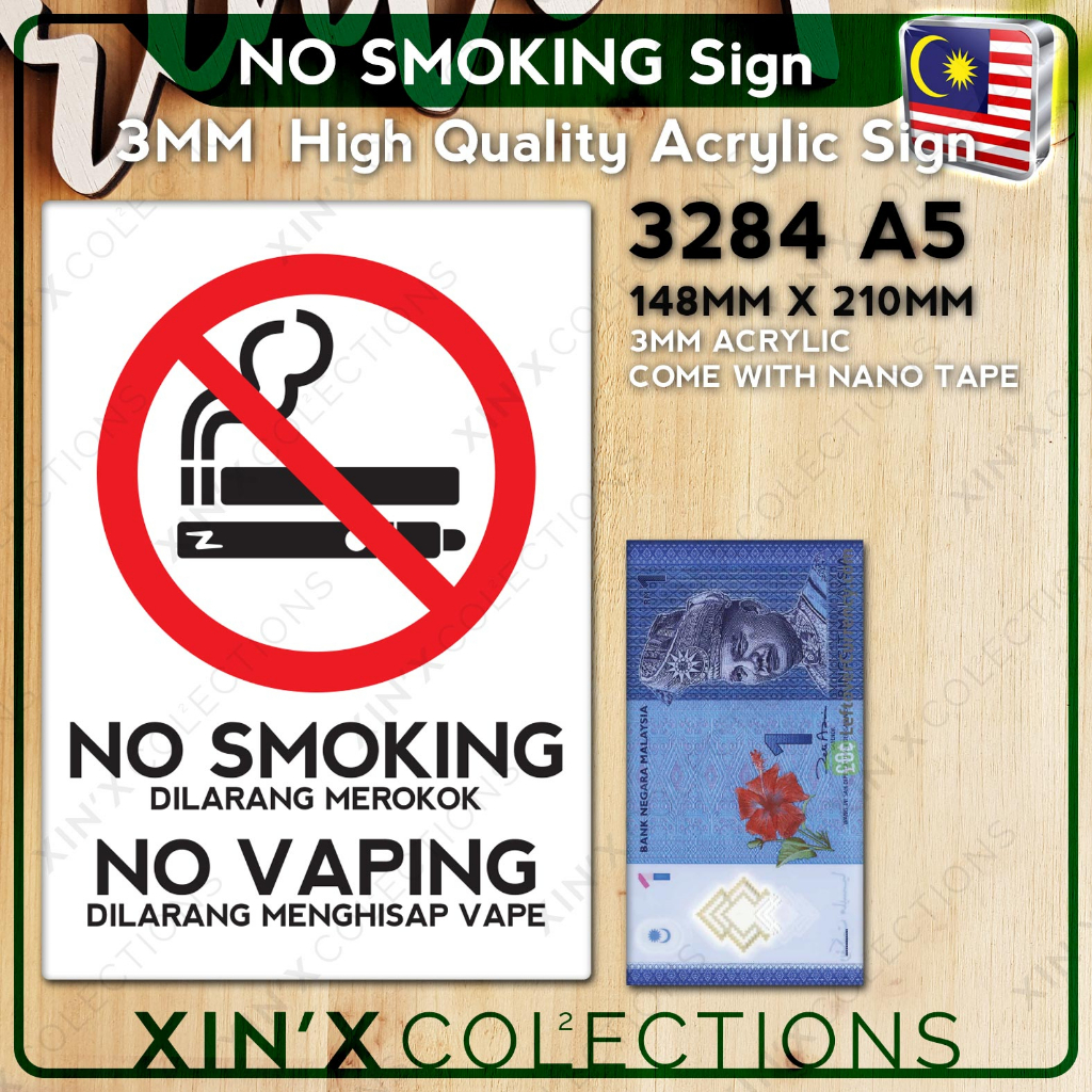 NO SMOKING NO VAPE VAPING ACRYLIC SIGN WARINING DILARANG MEROKOK ...