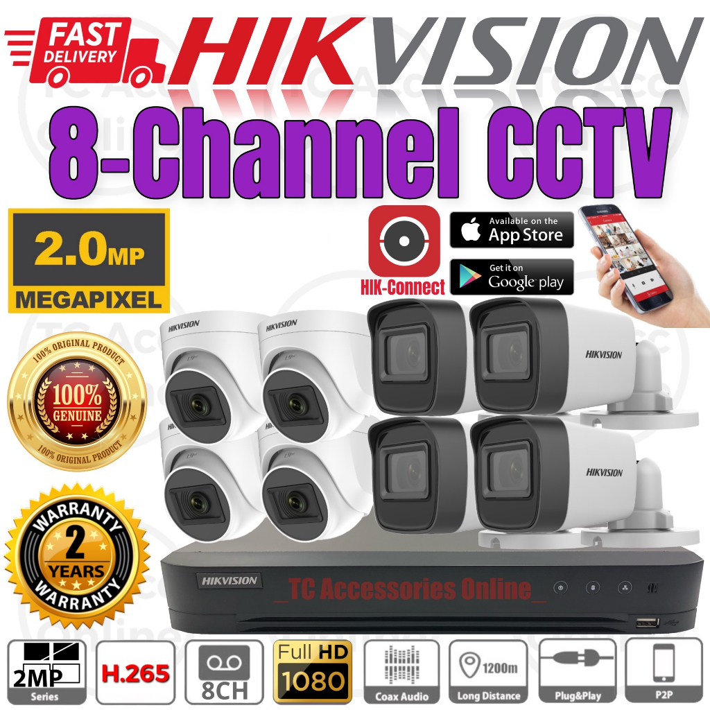 HIKVISION 🌟8-CHANNEL🌟 2MP 1080P HIK Full HD CCTV 2.0MP DVR+Camera ...