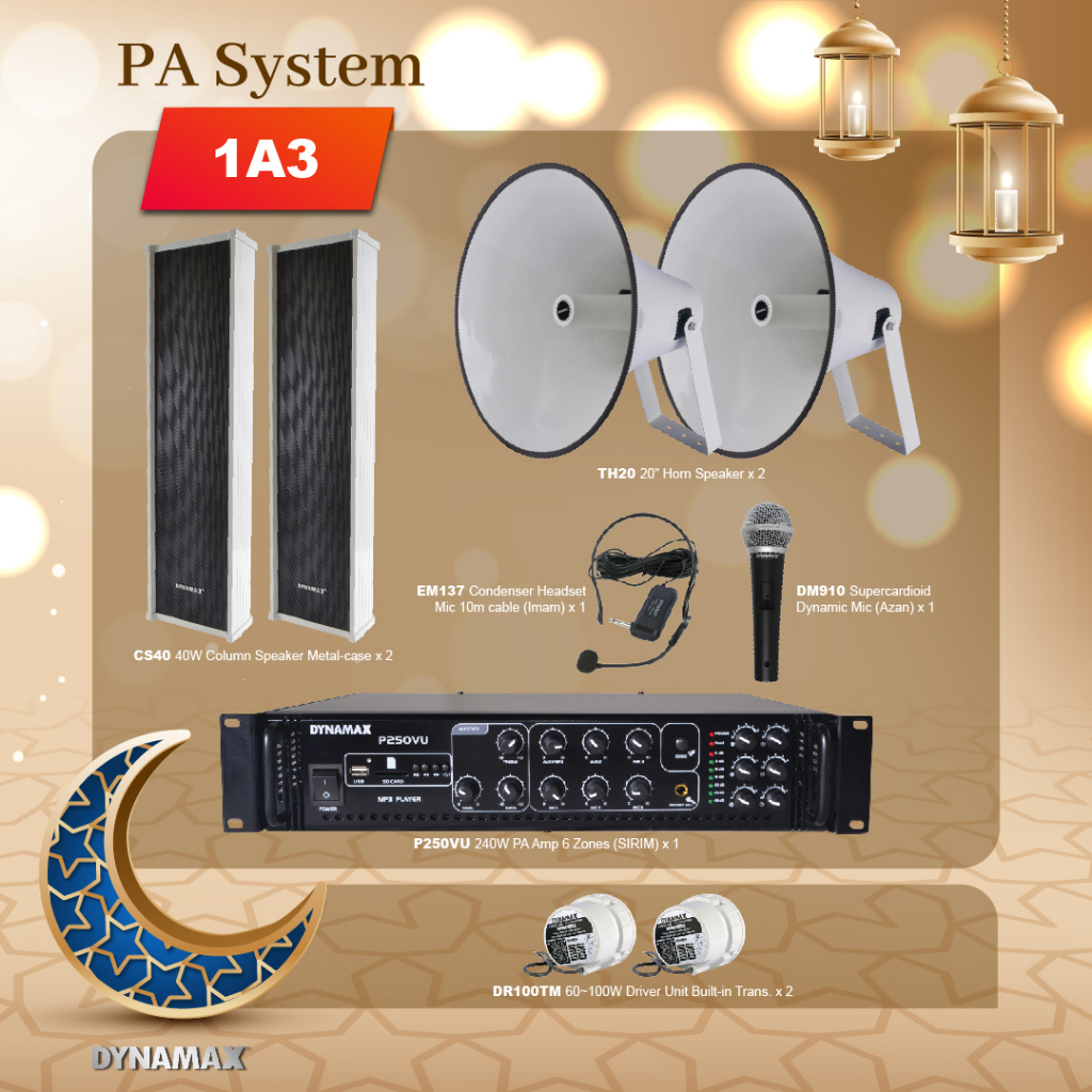 PA System For Surau/ Masjid Package DYNAMAX P250VU 250W PA Amplifier ...